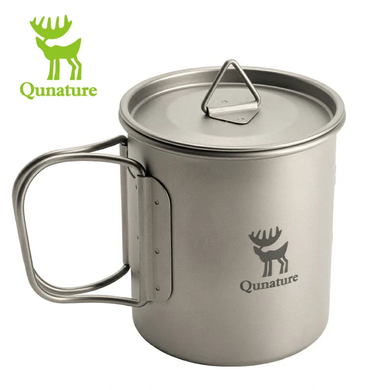 Qunature Pure Titanium Folding Mug Lightweight Durable with Lid for Ou