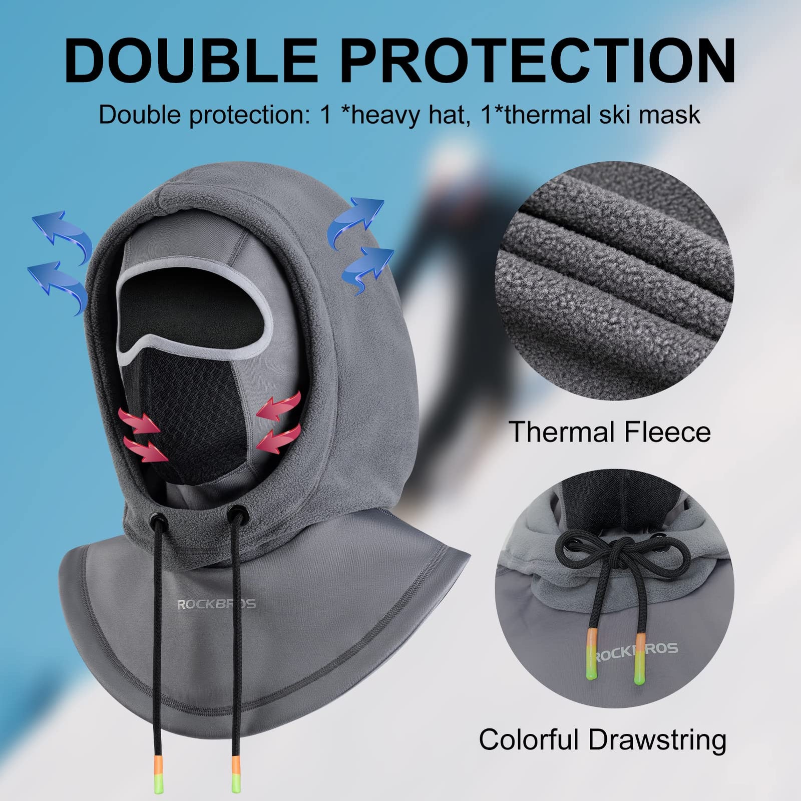 ROCKBROS Ski Balaclava Thermal Fleece Balaclava for Cold Weather Winte