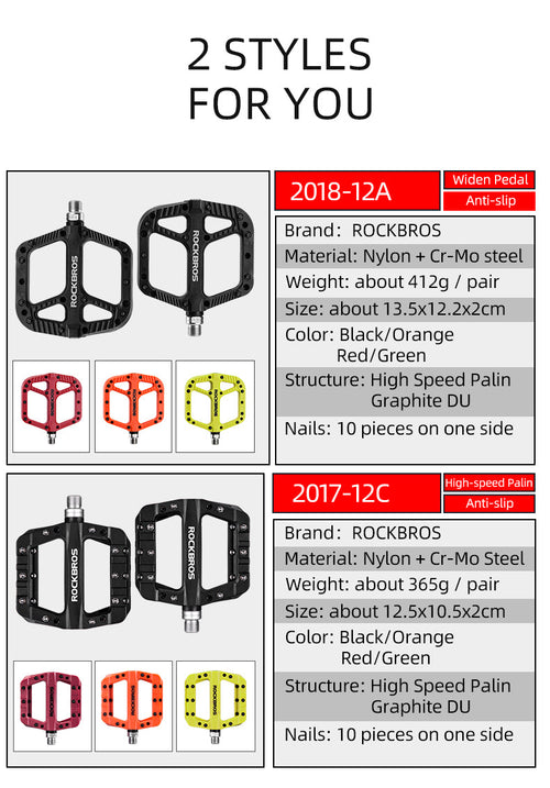 ROCKBROS Extra Large Bike Pedals in Various Colours (Pair)