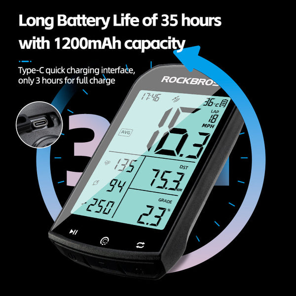 ROCKBROS Wireless Bike Computer - ANT+ Bluetooth, Multi-GPS, Waterproo